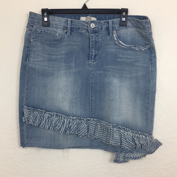 Vintage America | Skirts | Vintage American Blue Women Denim Ruffle ...